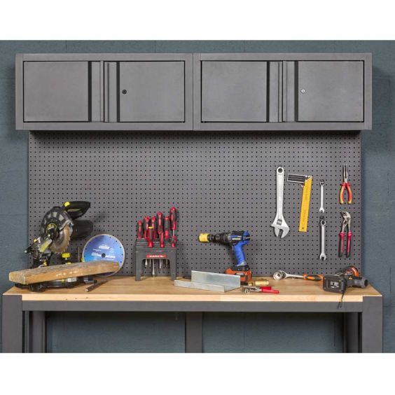 Pack établi 180x54x91cm avec plateau en bois d'Hévéa + panneau perforé ...