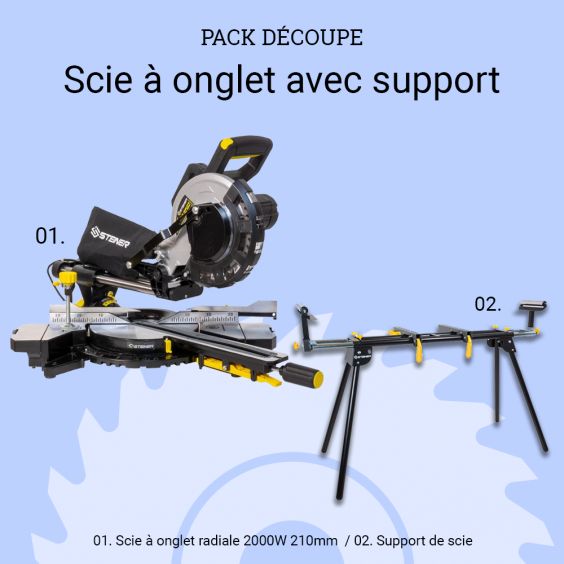 Scie à onglet radiale 2000W 210 mm STEINER + support